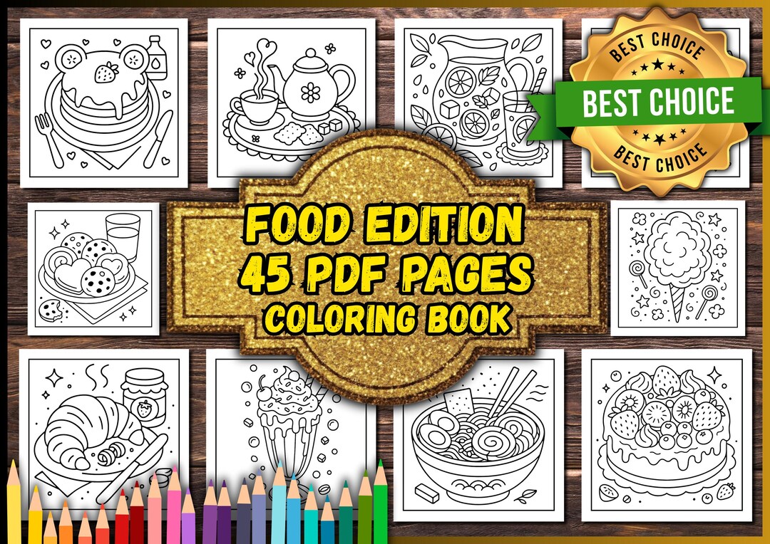 Cute Food Coloring Book - 45 PDF Pages - Etsy