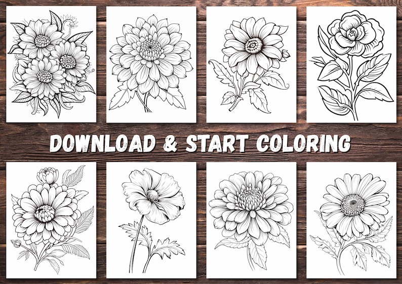 200 Elegant Flower Coloring Pages - Adults and Kids Coloring Book ...