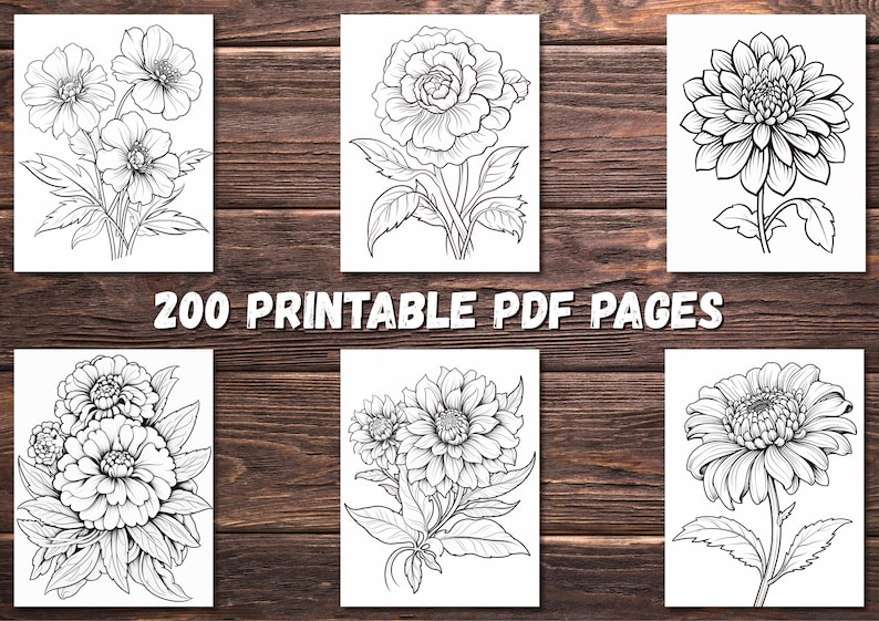 200 Elegant Flower Coloring Pages - Adults and Kids Coloring Book ...