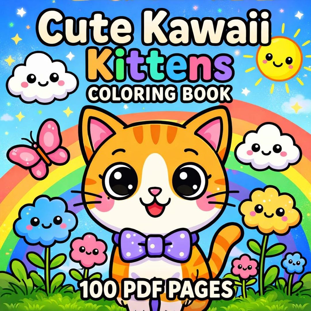 Kawaii Kittens Coloring Book - 100 Pages PDF for Kids - Etsy