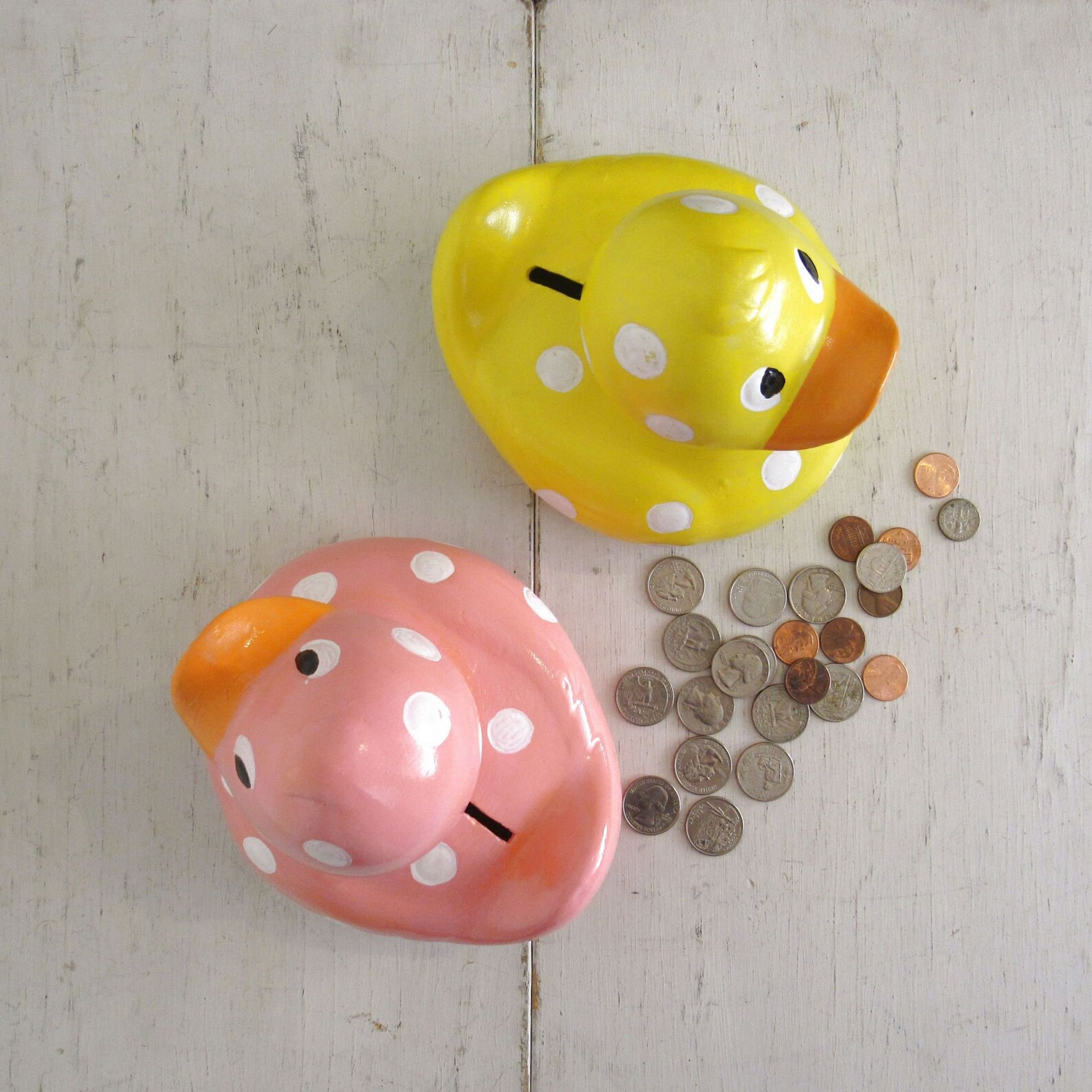 Chalkware Piggy Bank 70s Polka Dot Rubber Ducky Coin Banks | Etsy