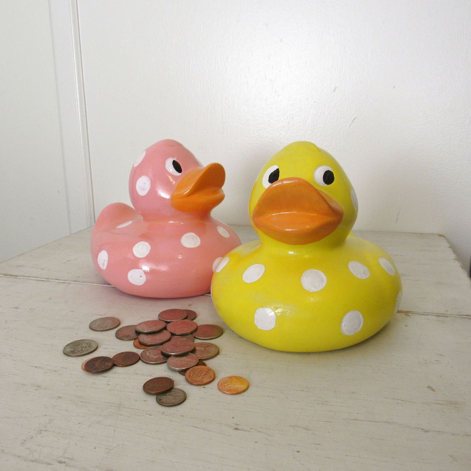 Chalkware Piggy Bank 70s Polka Dot Rubber Ducky Coin Banks | Etsy