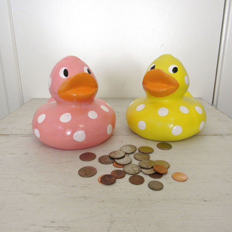 Chalkware Piggy Bank 70s Polka Dot Rubber Ducky Coin Banks | Etsy