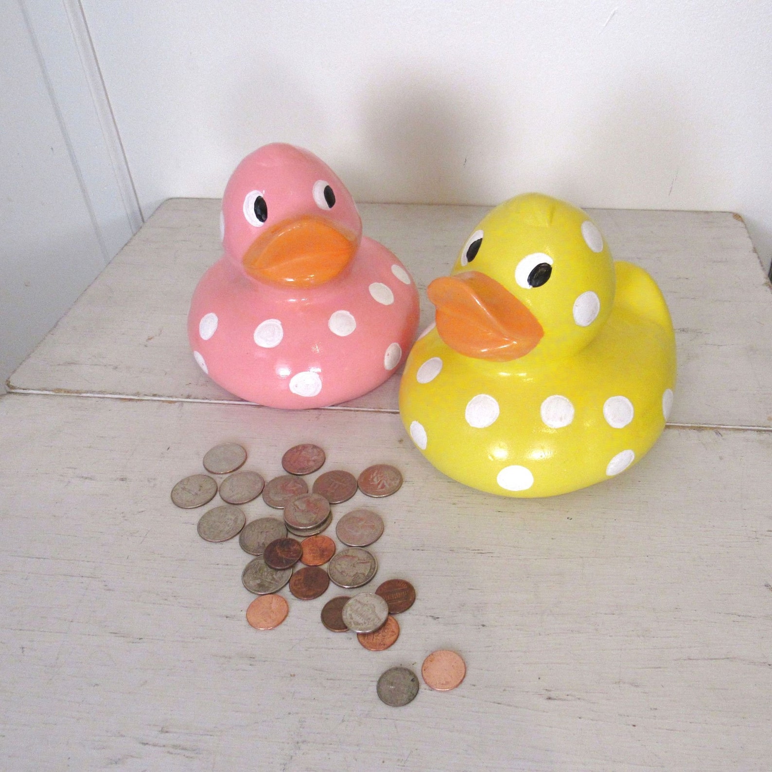 Chalkware Piggy Bank 70s Polka Dot Rubber Ducky Coin Banks | Etsy
