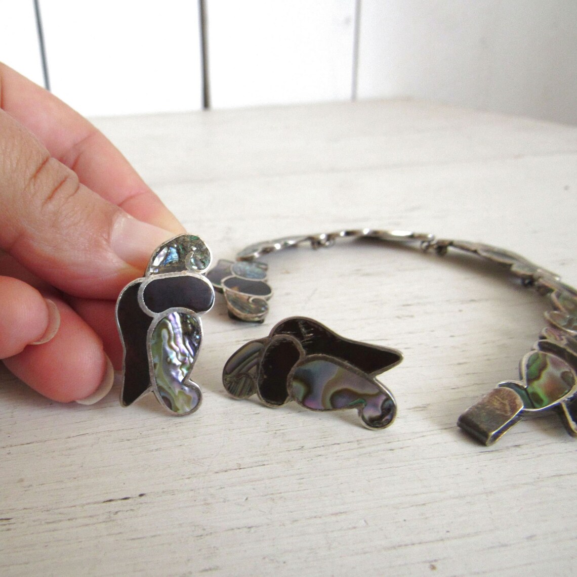 Abalone Tortoise Shell Bracelet and Earrings Set Taxco LS | Etsy