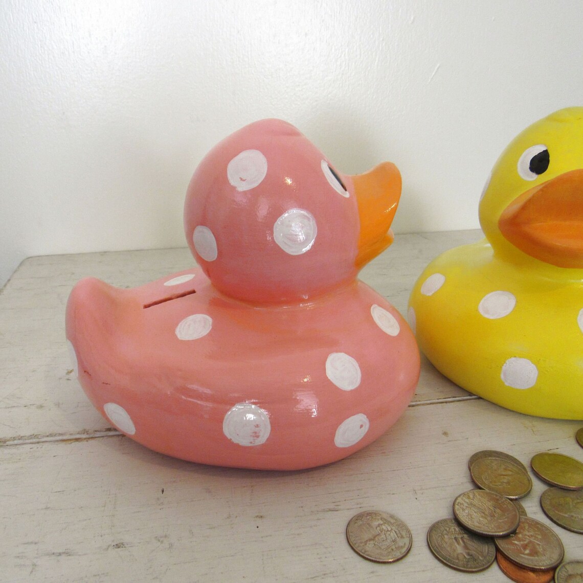 Chalkware Piggy Bank 70s Polka Dot Rubber Ducky Coin Banks - Etsy