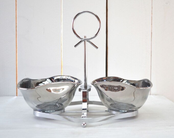 Silver Rim Condiment Caddy 60s Snack Dishes and Stand Vintage - Etsy