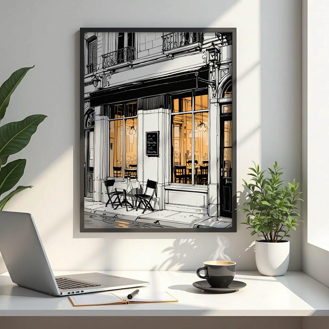 Paris Cafe Wall Art Print, French Bistro Illustration, Cozy Coffee Shop ...