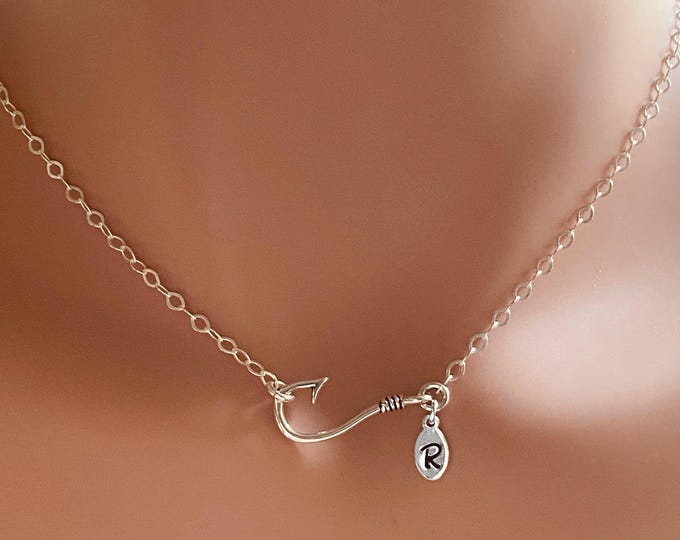 Silver Fish Hook Necklace, Sterling Silver Fishing Jewelry, Fishing ...