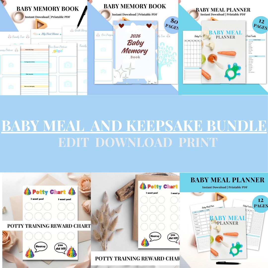 Baby Meal Planner & Keepsake Bundle, Printable Baby Feeding Tracker ...