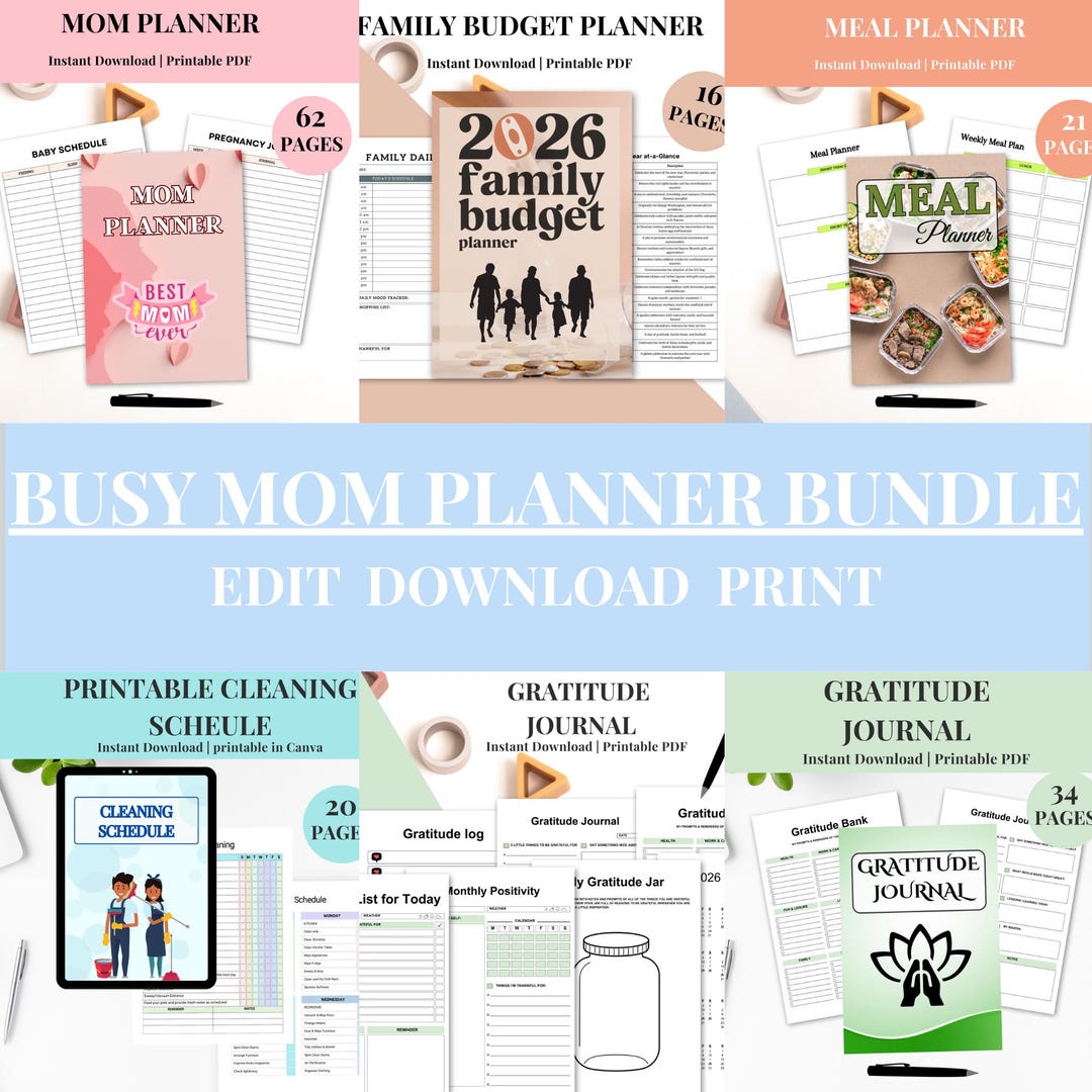 Busy Mom Planner Bundle, Printable Mom Organizer, Meal + Gratitude ...