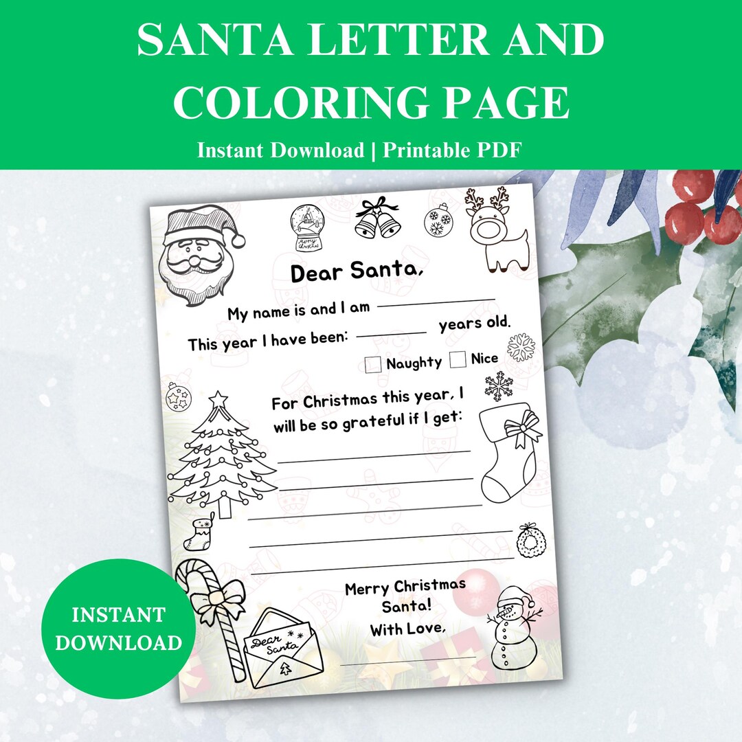 Santa Letter and Coloring Page | Printable Christmas Activity for Kids ...