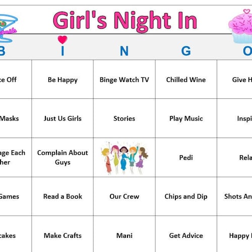 Girls Night in Party Bingo Game 30 Cards Fun & Friends Bingo - Etsy