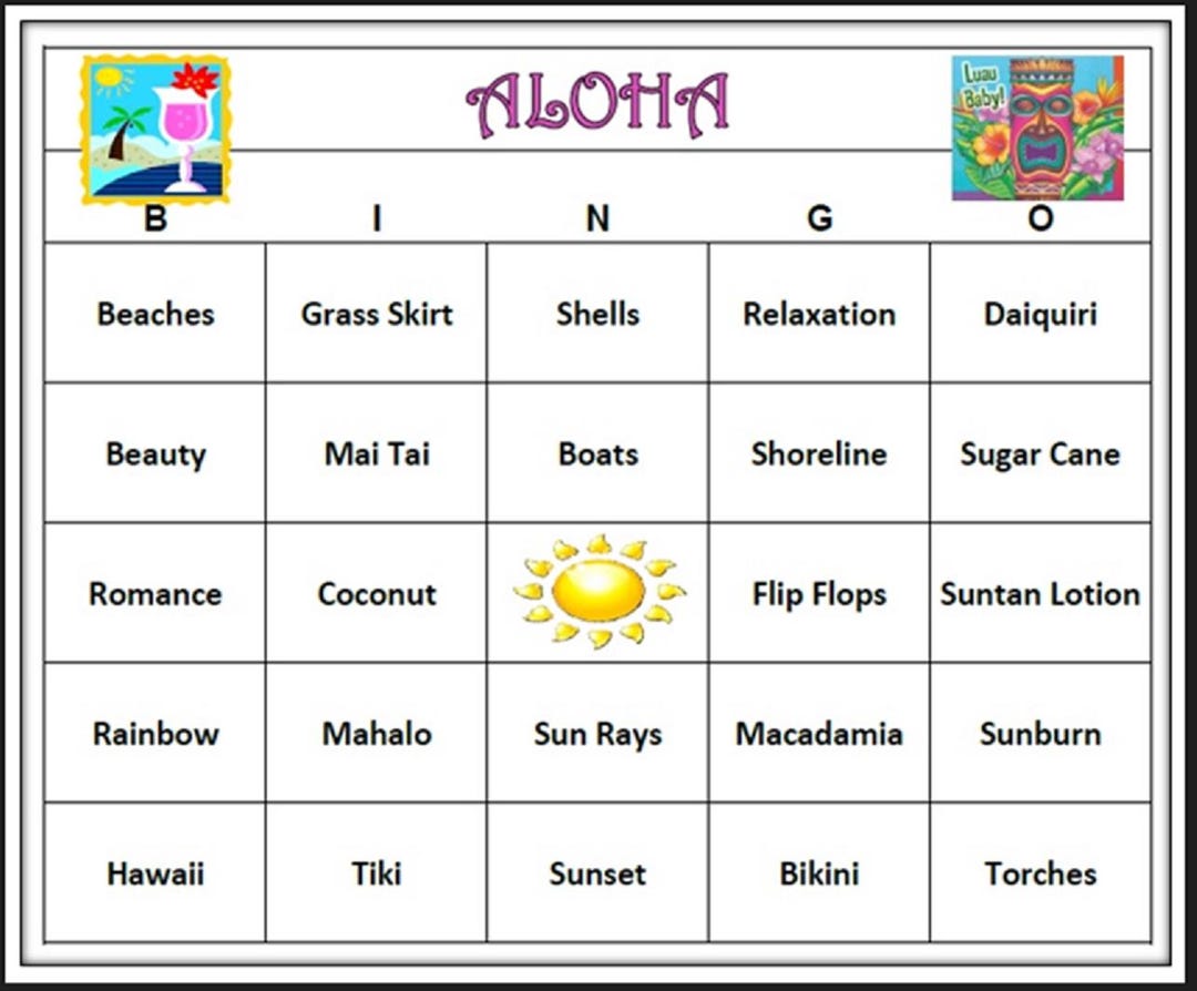 Aloha Luau Hawaiian Party Bingo Game - Celebrate the Islands, Theme ...