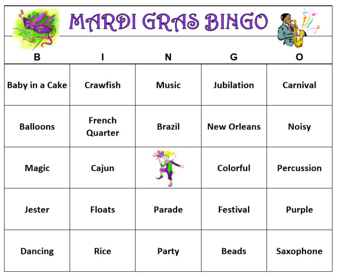 Mardi Gras Bingo - Kid Friendly, Colorful, Fun Game for Your Fat ...