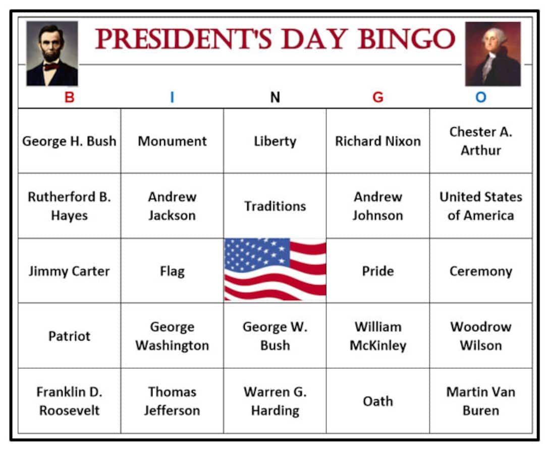 President's Day Holiday Bingo Game 60 Cards President's Names ...