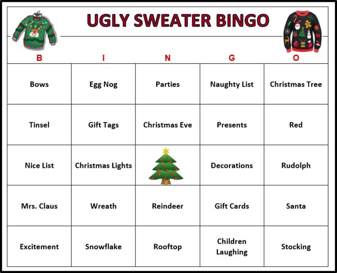Ugly Sweater Bingo - Festive Christmas Holiday Fun for Kids and Adults ...