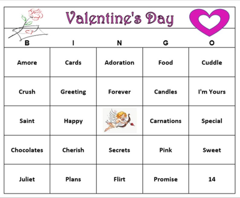Valentine's Day Party Bingo Game -words About Romance, for Office Party ...