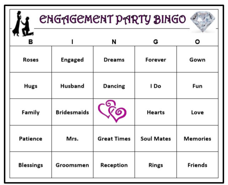Personalized Engagement Party Bingo Game Engagement And Wedding Themed personalized-engagement-party-bingo-game-engagement-and-wedding-themed