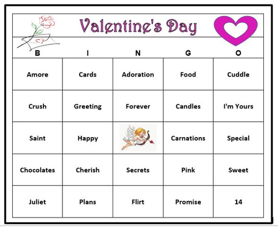 Valentines Day Party Bingo Game 30 Cards Hearts and Love | Etsy