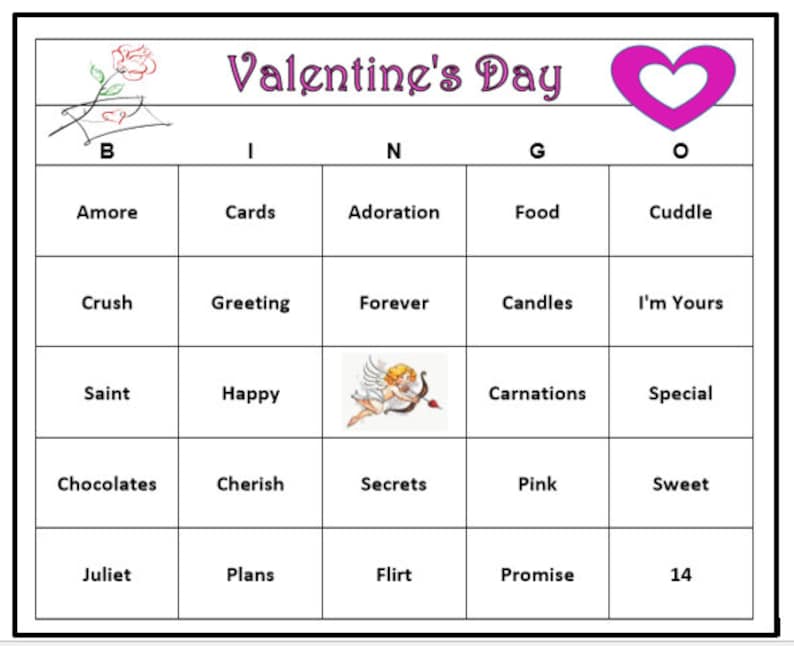 Valentines Day Party Bingo Game 30 Cards Hearts and Love - Etsy