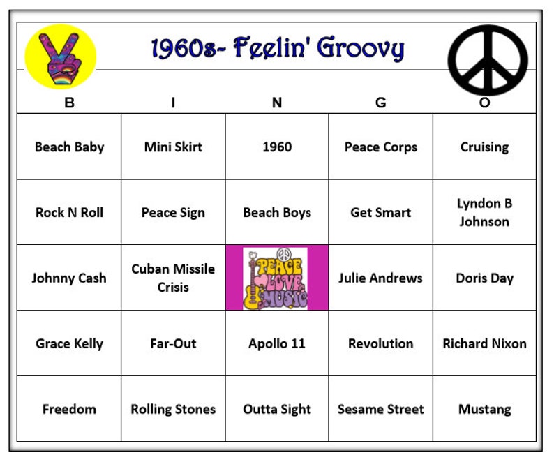 1960s Sixties Party Bingo Game 30 Cards 1960s Pop Culture Etsy 1960s-sixties-party-bingo-game-30-cards-1960s-pop-culture-etsy