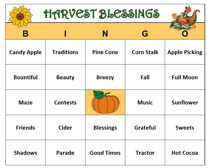 Harvest Bingo Game 60 Cards Harvest Festival, Harvest Carnival Fun Fall ...