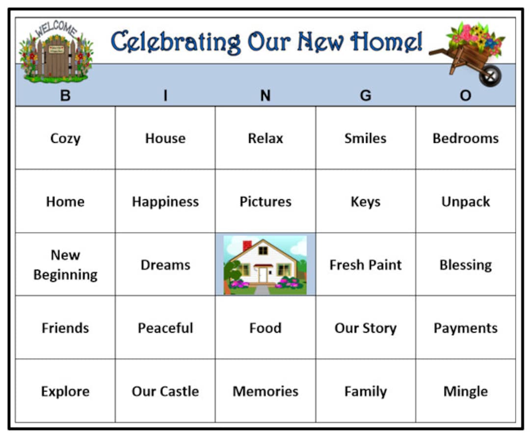 Housewarming Party Bingo Game 60 Cards Home Party Theme Bingo Words ...