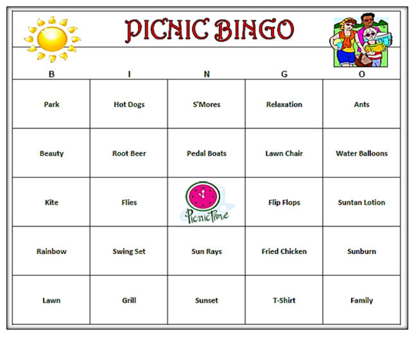 Picnic Party Bingo Game 60 Cards Picnic Theme Bingo Words very Fun ... Picnic Party Bingo Game 60 Cards Picnic Theme Bingo Words very Fun ...