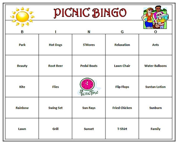 Picnic Party Bingo Game 60 Cards Picnic Theme Bingo Words - Etsy Canada