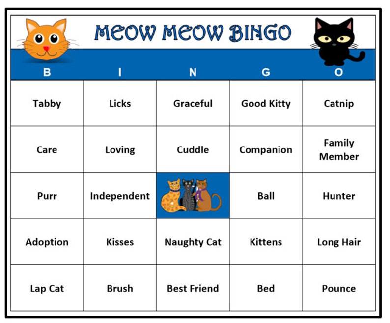 Kitty Cat Party Kitten Party Bingo Game 60 Cards Cat Theme Bingo Words ...