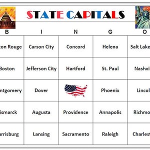 U.S. State Capitals Bingo Game-educational Geography Fun, Learning ...