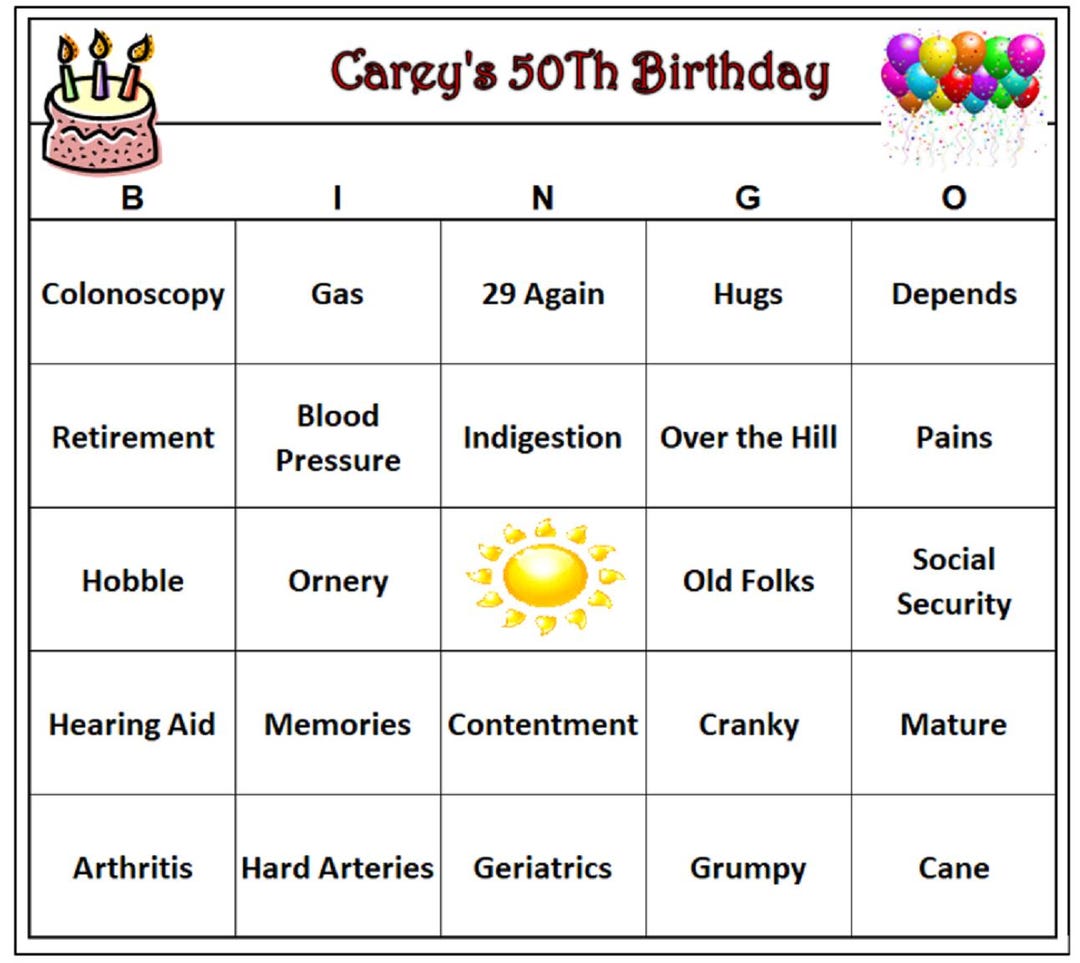Funny 50th Birthday Bingo- Celebrate Aging With Laughter, Personalize ...