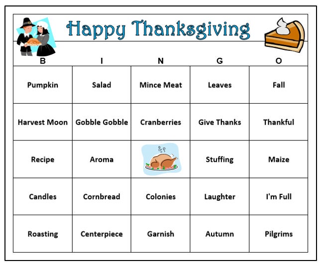 Thanksgiving Bingo Game 30 Cards Thanksgiving Holiday Bingo Words very ...