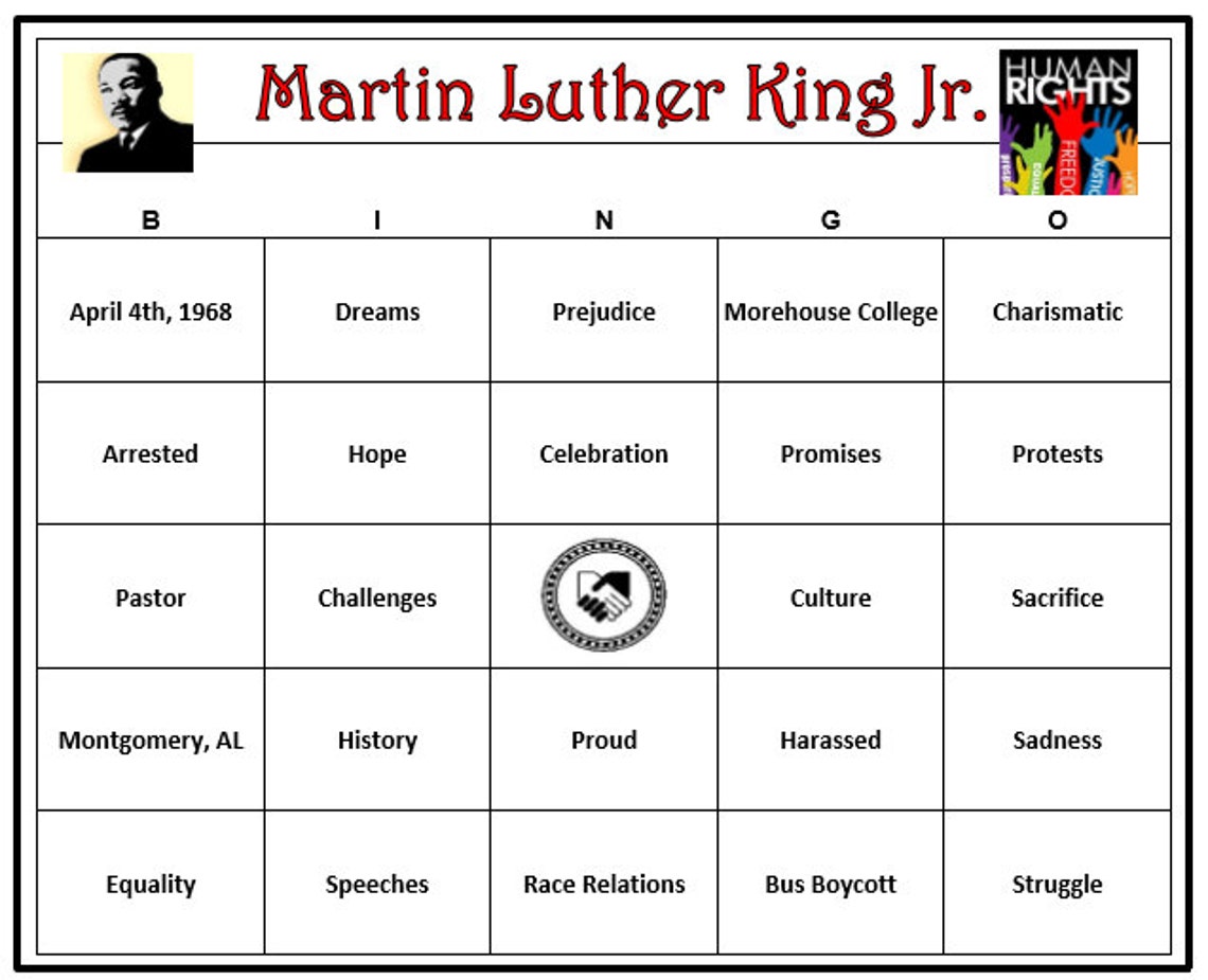 Martin Luther King Jr. Birthday Bingo Game 60 Cards Educational ...