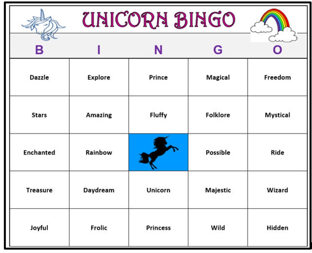 Unicorn Bingo Game 30 Cards Very Fun for All Ages Print and Play ...