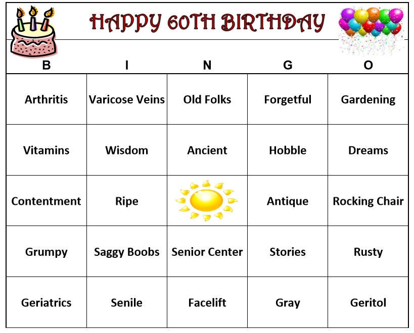 60th Birthday Party Bingo Game 60 Cards Old Age Theme Bingo - Etsy UK