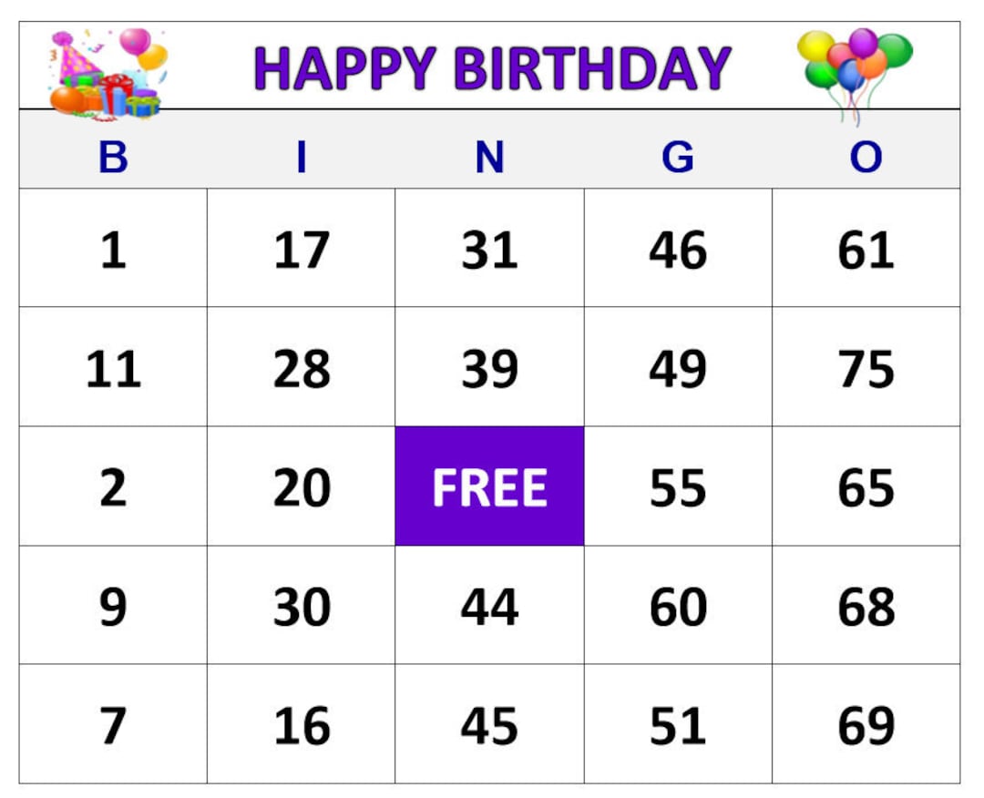Happy Birthday Bingo Game 60 Cards Traditional BINGO With Numbers. Fun ...