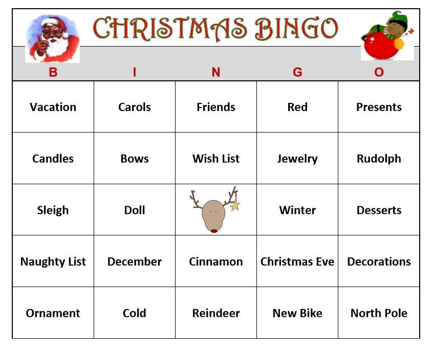Christmas Party Bingo Game 60 Cards Holiday Words fun Print and Play ...