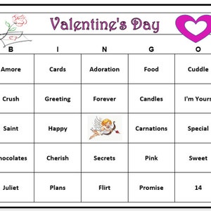 Valentines Day Party Bingo Game 60 Cards Love and Romance Bingo Words ...
