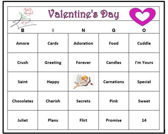 Valentines Day Party Bingo Game 30 Cards Hearts and Love | Etsy