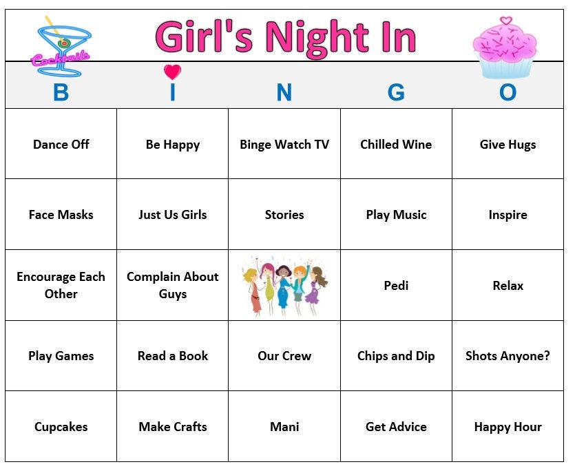 Girls Night in Party Bingo Game 30 Cards Fun & Friends Bingo | Etsy