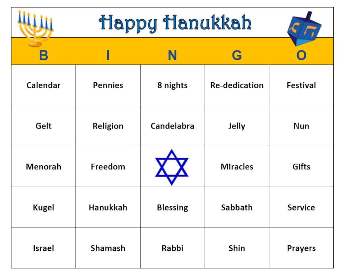 Happy Hanukkah Bingo Game 30 Cards Celebrate Jewish Traditions, Family ...