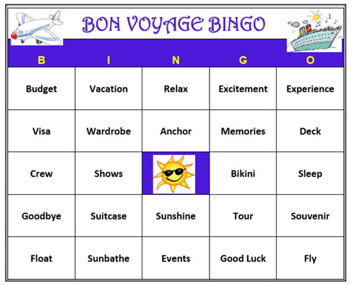Bon Voyage Bingo Game 60 Cards Goodbye Party, Trip, Travel Theme Bingo ...