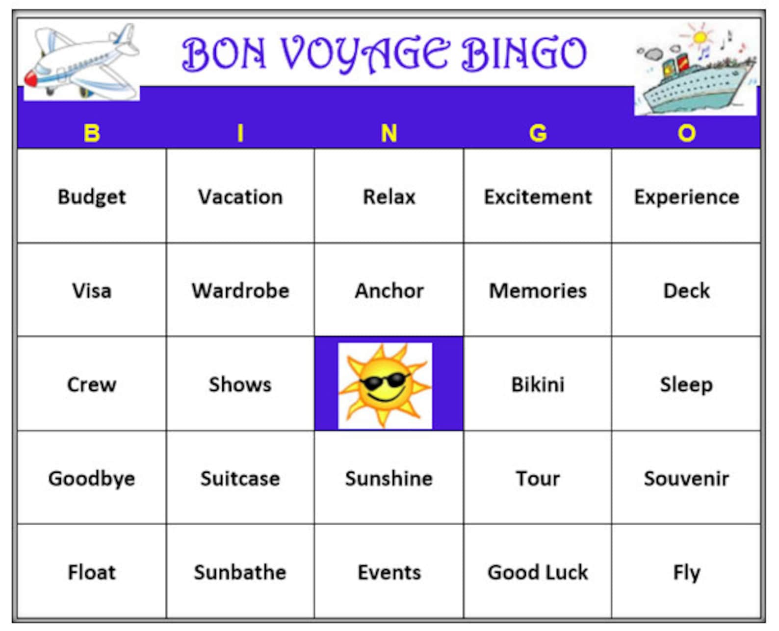 Bon Voyage Bingo Game 60 Cards Goodbye Party, Trip, Travel Theme Bingo ...