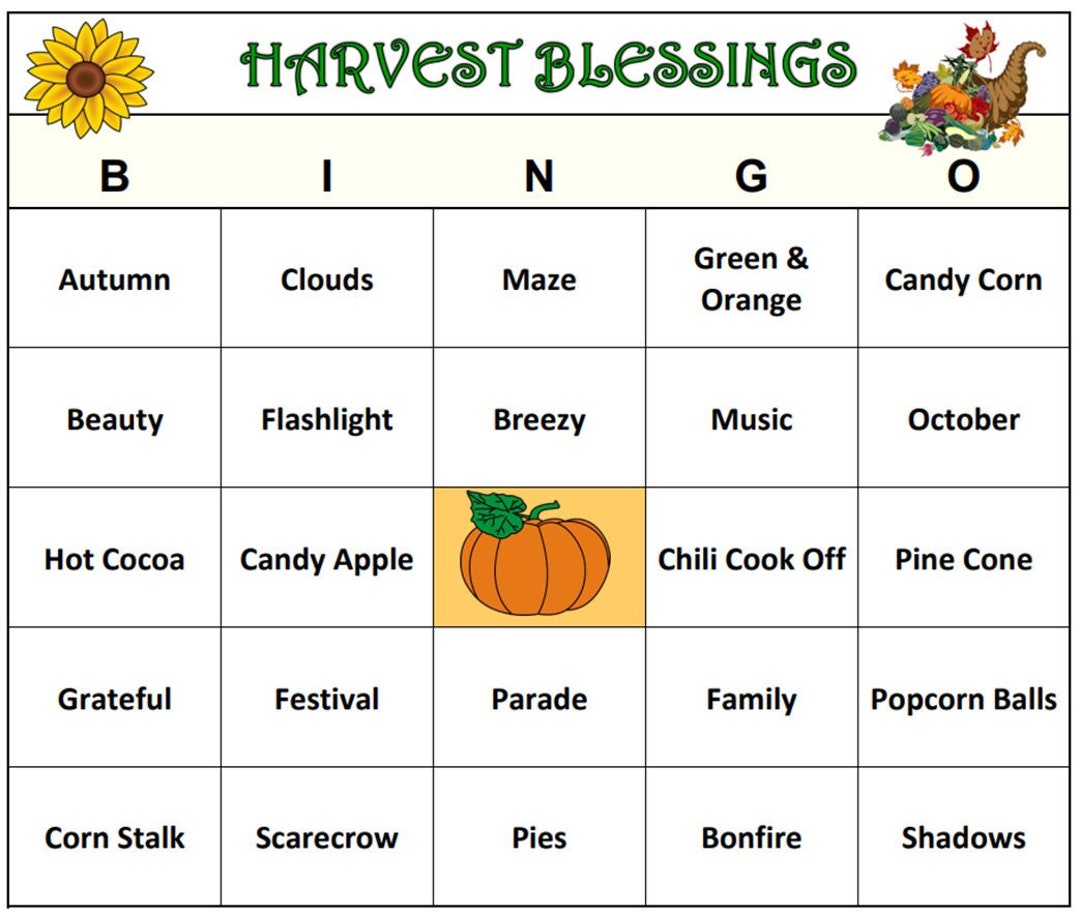 Harvest Bingo Game-fall Festival Game, Carnival Fun for All Ages. 30 ...