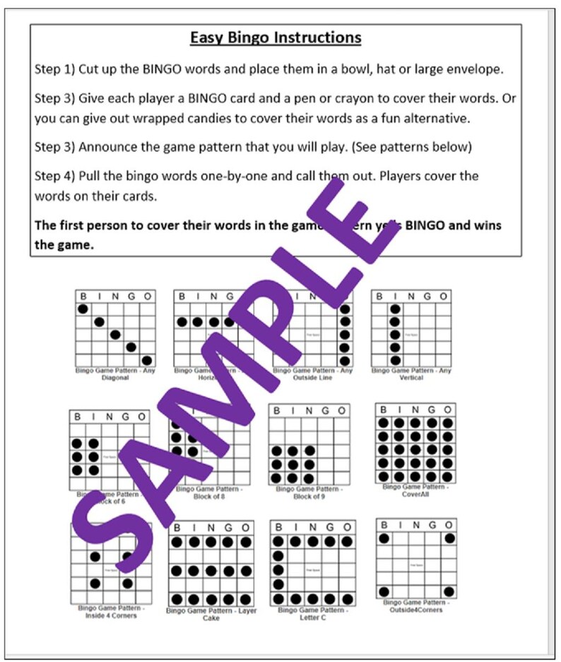 Valentine's Day Party Bingo Game love Words Bingo Game. Fun Party Game ...