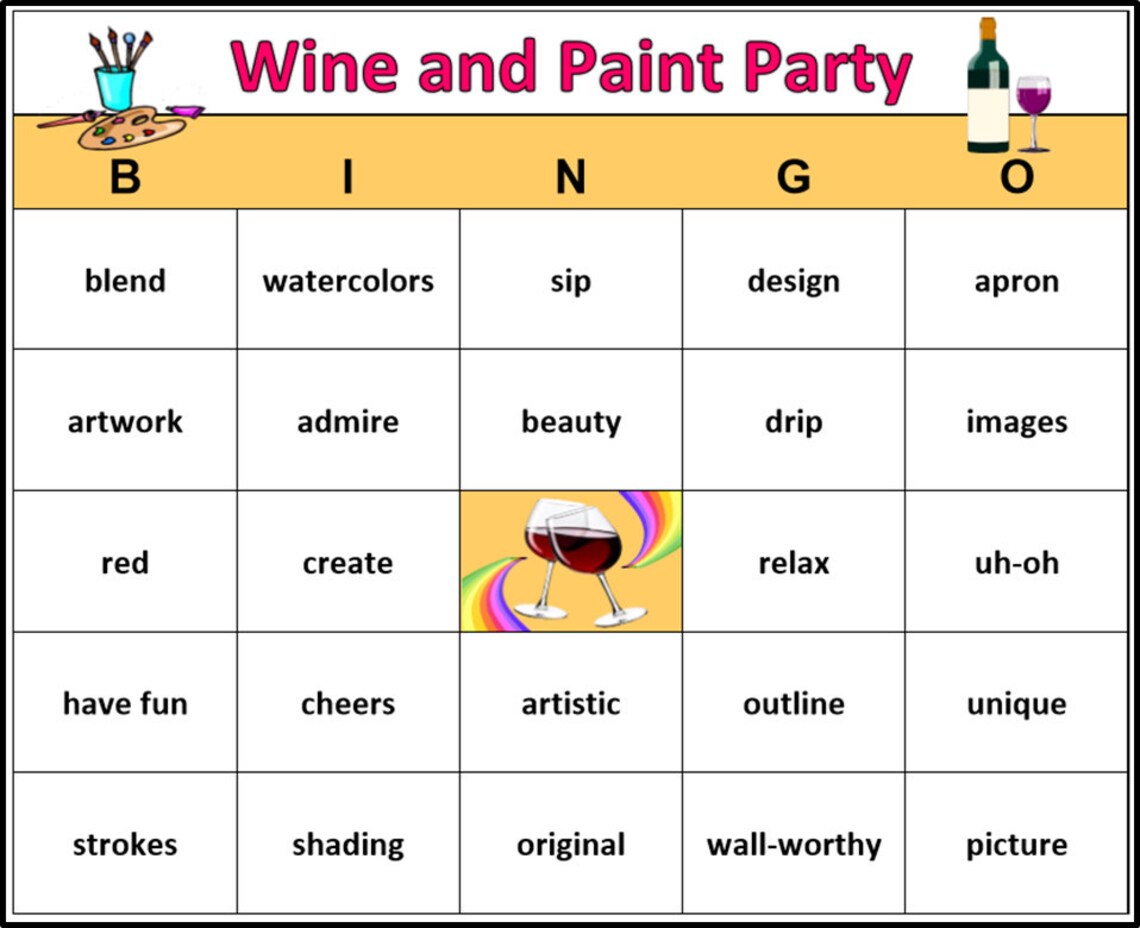 Wine and Paint Party Bingo Game 30 Cards Celebrate Girl Time, Date ...