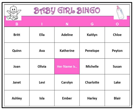 Baby Girl Names Bingo Game 60 Cards Fun For Baby Name Etsy