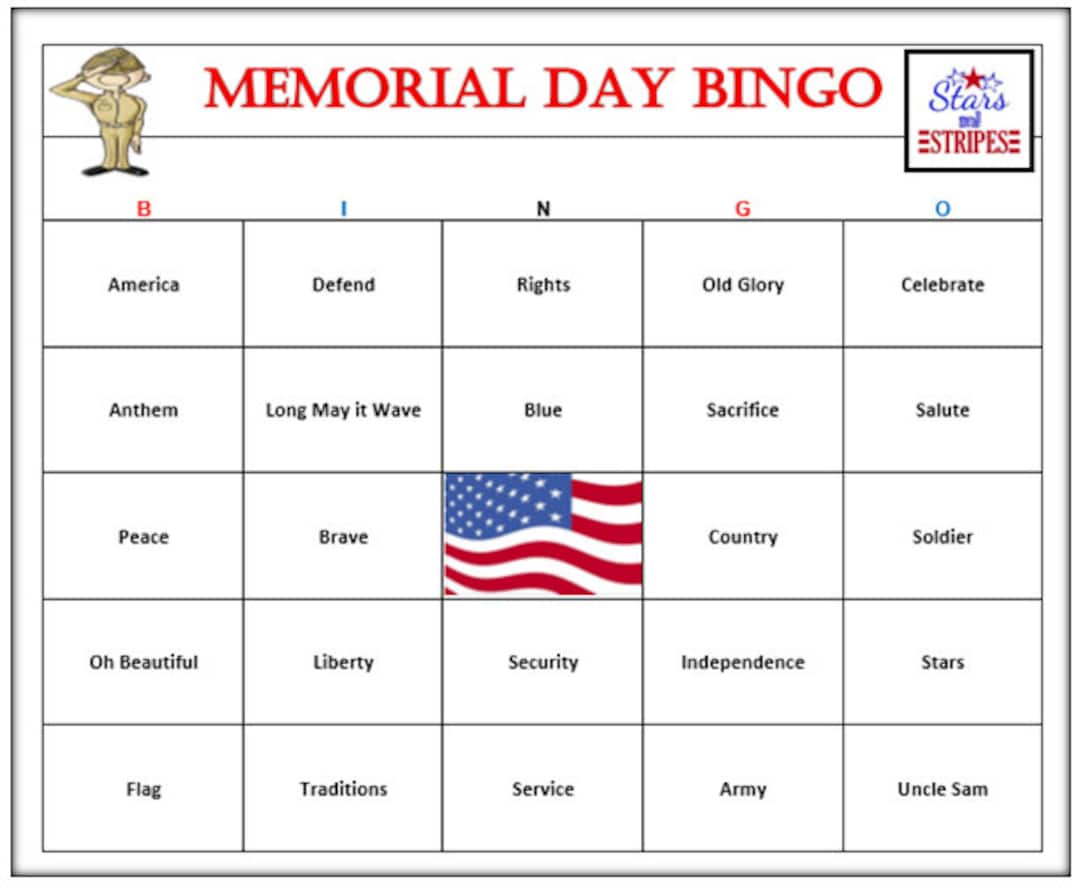 Memorial Day Bingo-patriotic Game, Fun and Easy to Play at Your Block ...